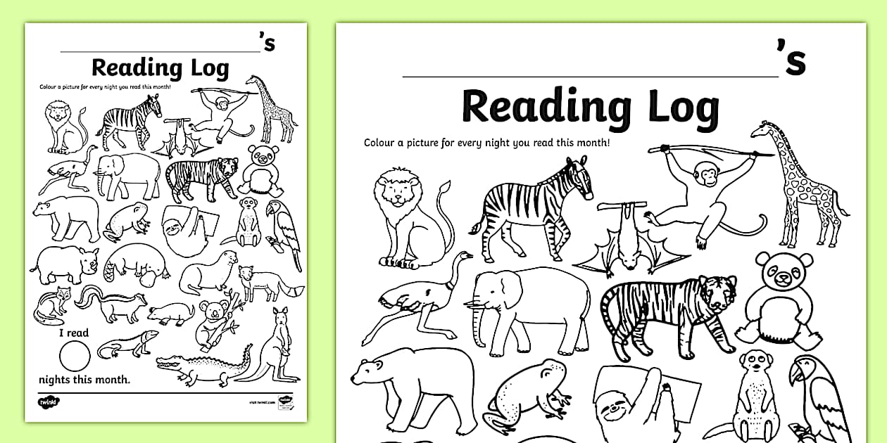Editable Wild Animal Themed Colour In Reading Log - Twinkl