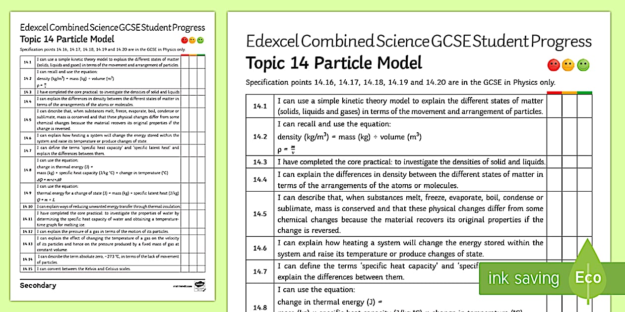 Edexcel Style Particle Model KS4 Progress Sheet - Twinkl