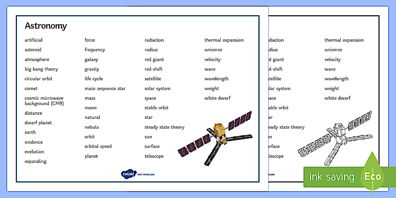 Black and White Edexcel Physics Astronomy Word Mat - Twinkl