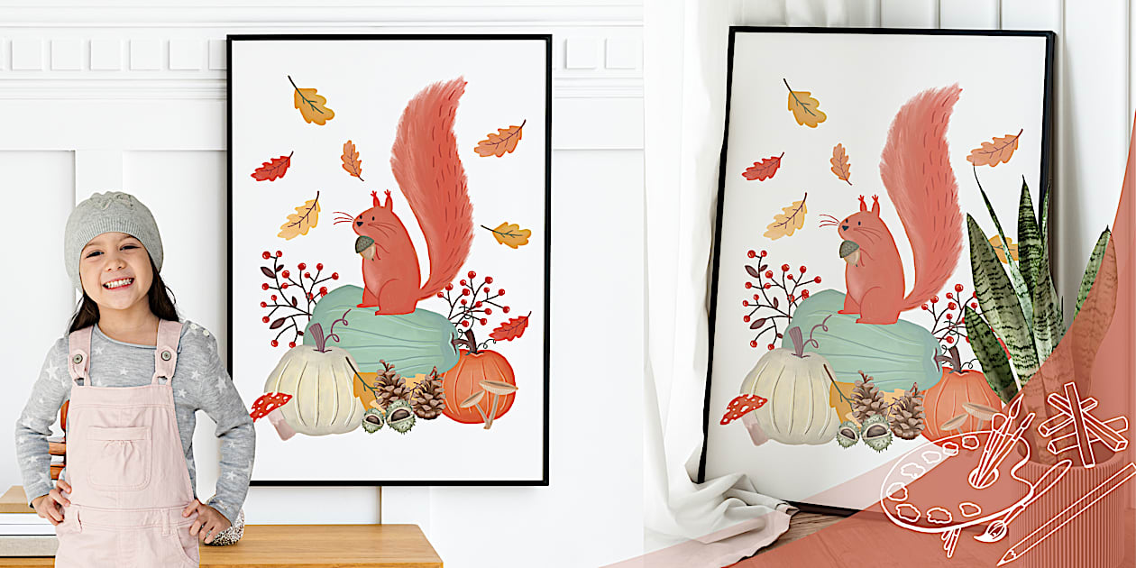 Cute Squirrel Autumn Nature-Themed Poster (teacher made)