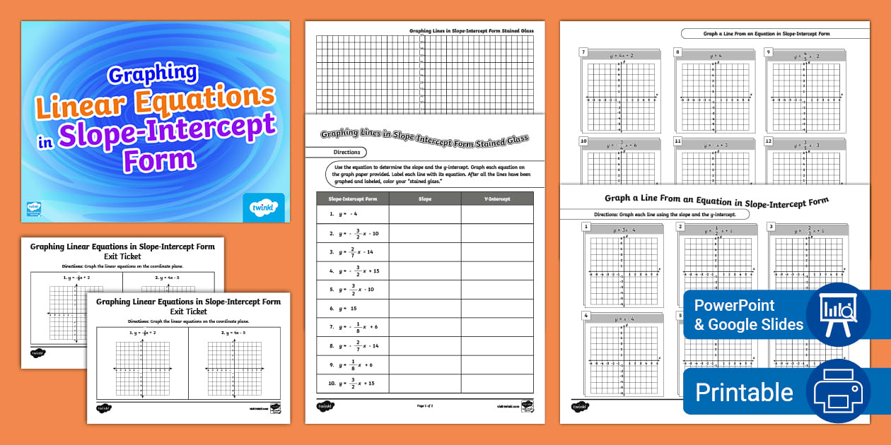Graphing Linear Equations in Slope-Intercept Form Pack