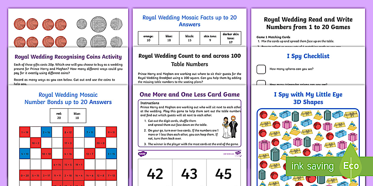 Year 1 Royal Wedding Maths 2018 Activity Bumper Pack