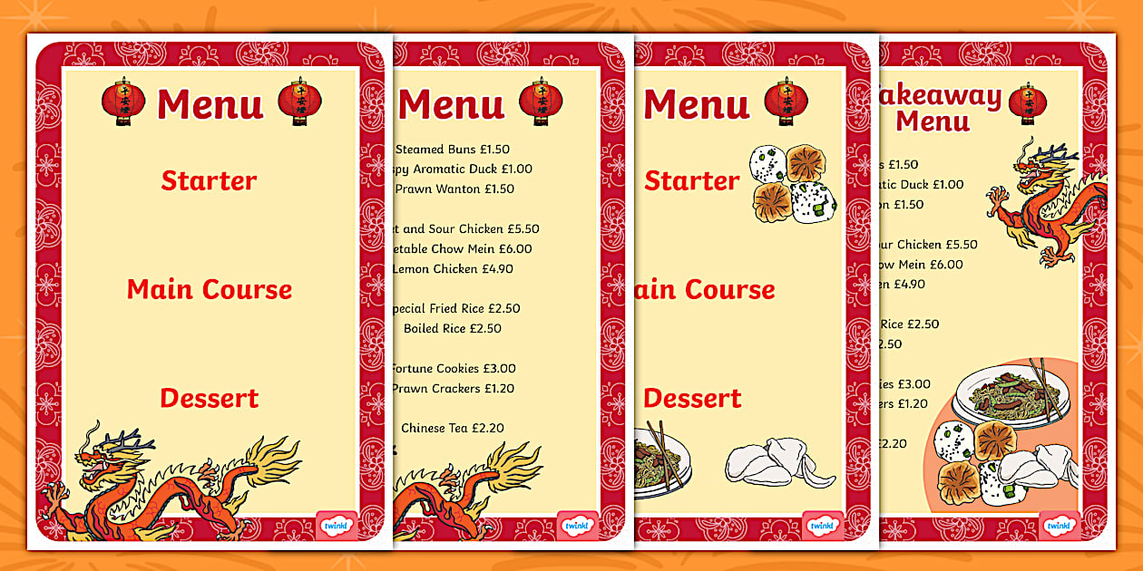 Chinese Restaurant Price Menu - Twinkl