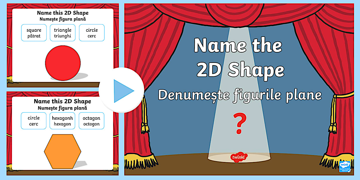 Name the 2D Shape KS1 Quiz PowerPoint English/Romanian