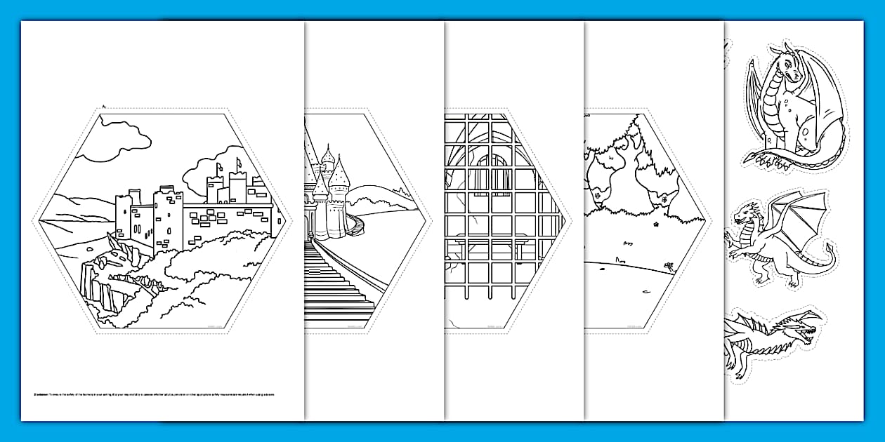 Dragon Hexagon Display Colouring Activity - Twinkl