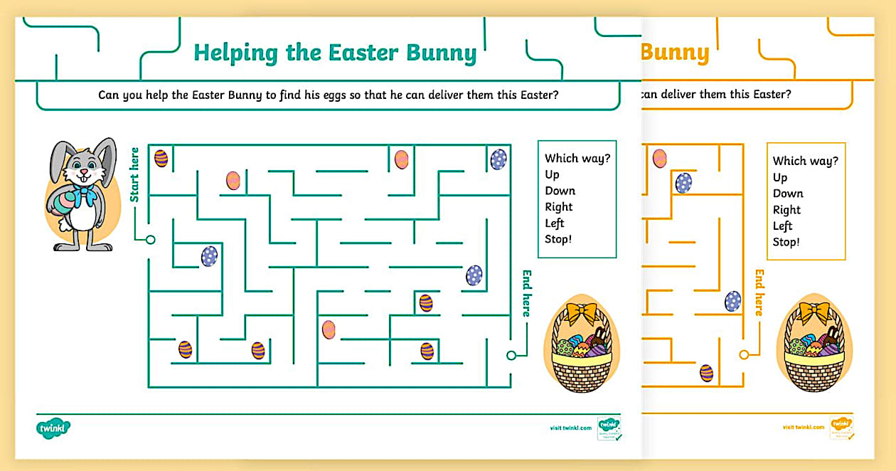 イースターバニー を手伝おう！迷路アクティビティ Help the Easter Bunny Maze