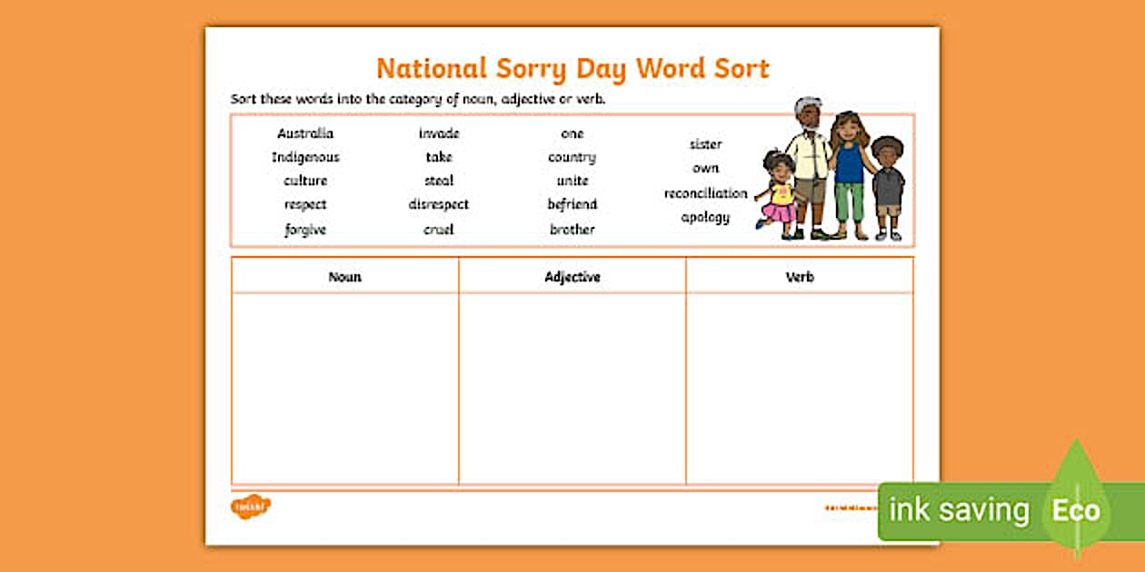 TAS Sorry Day Word Sort Worksheet (teacher made) - Twinkl