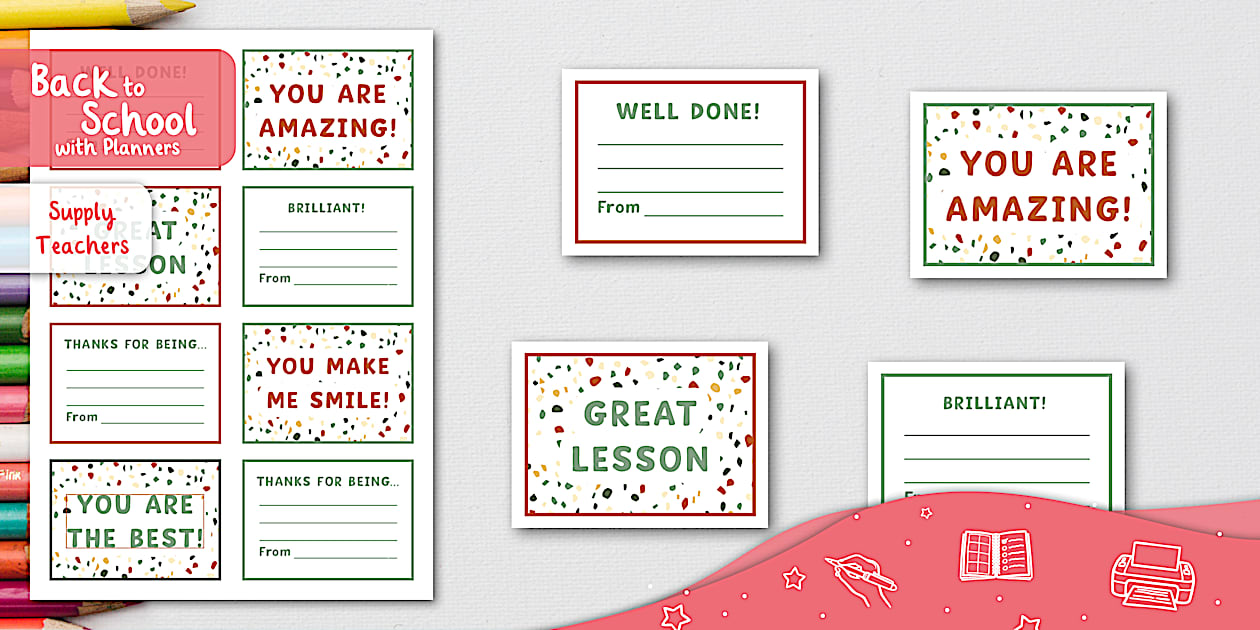 Compliment Cards | Back to School for Supply Teachers | Spotty Boho