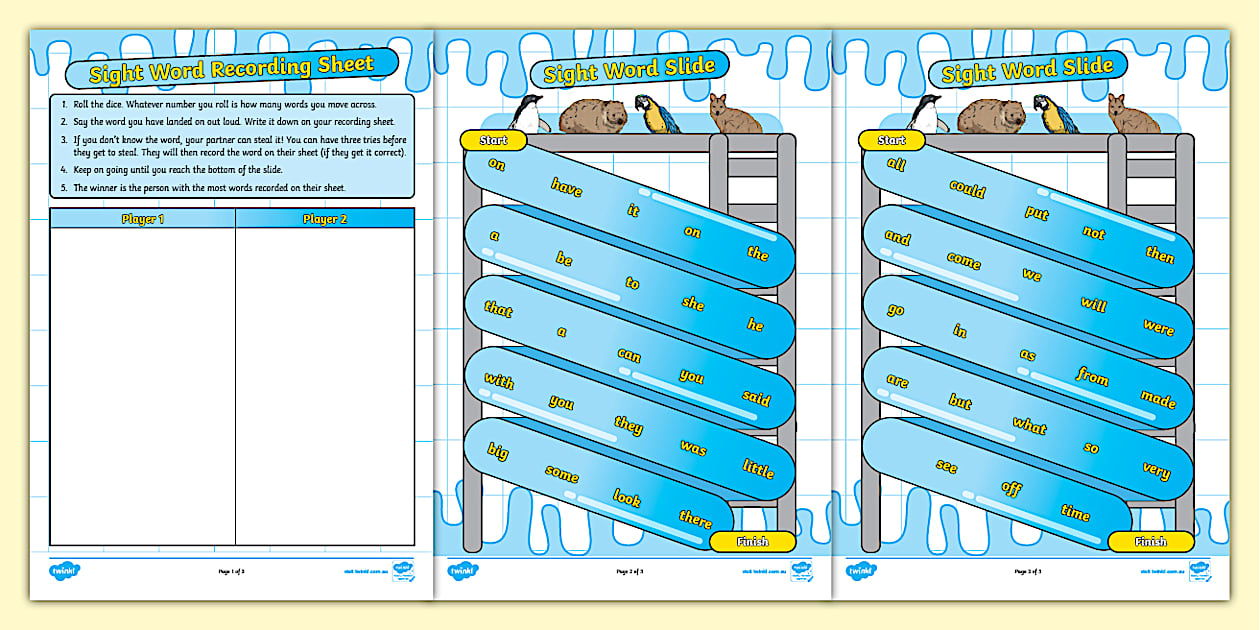 Sight Word Slide Game - Word Splash Game - F-2 English