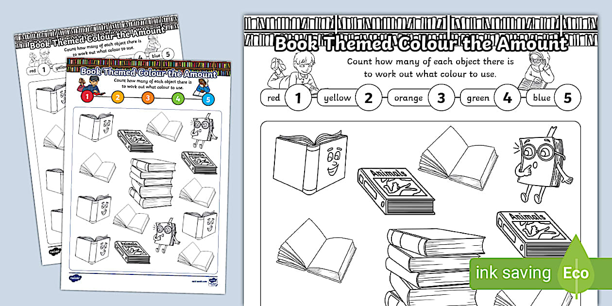 👉 Book Themed Colour the Amount Worksheet (Teacher-Made)