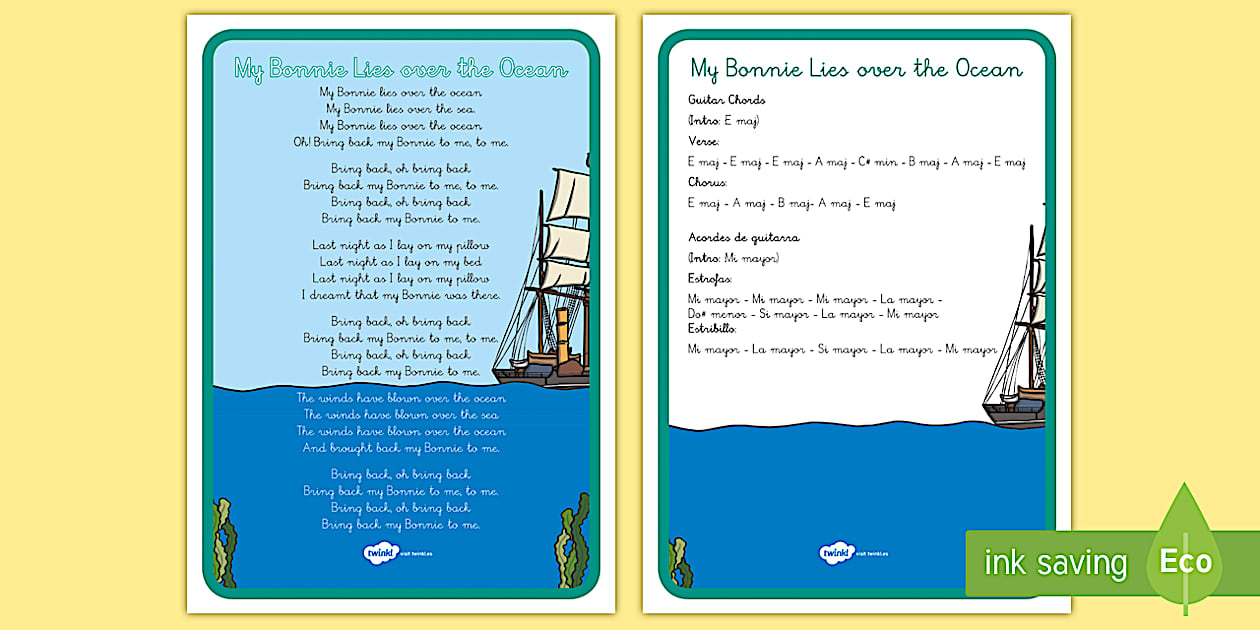 A1 Letra en inglés de la canción 'My Bonnie Lies over the Ocean'