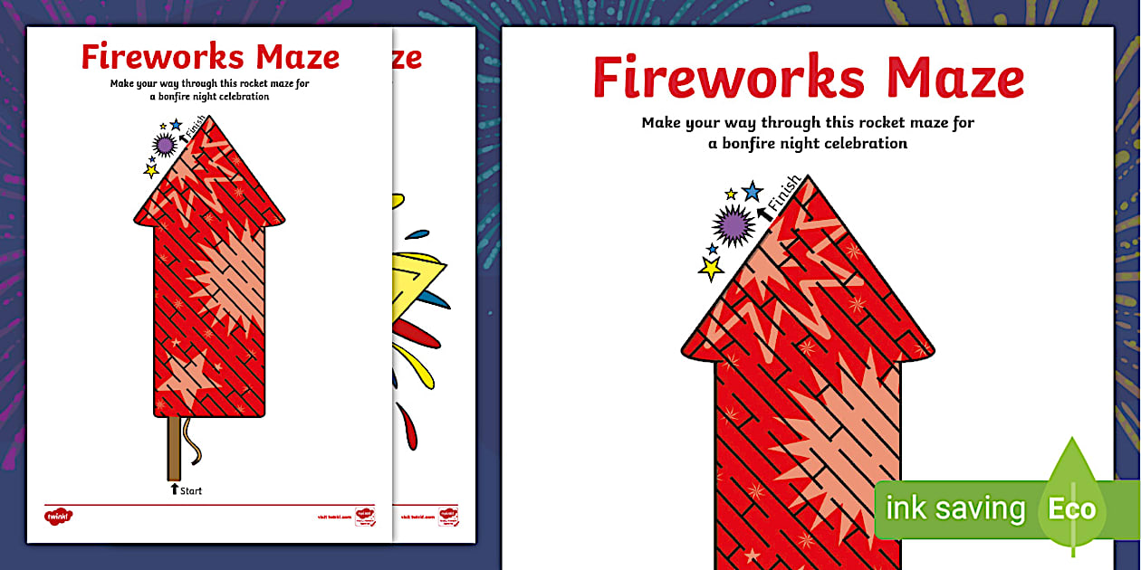Bonfire Night Themed Fireworks Maze Activity Worksheets