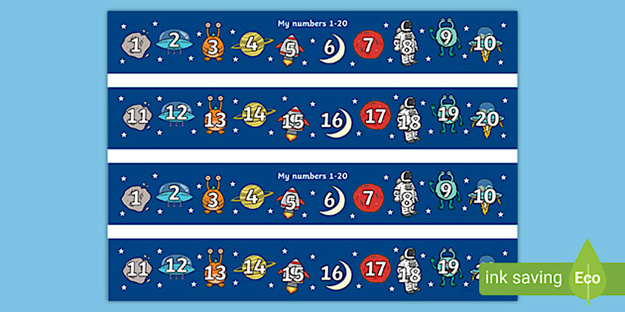 My Space Themed Number Strips 1-20 (Teacher-Made) - Twinkl