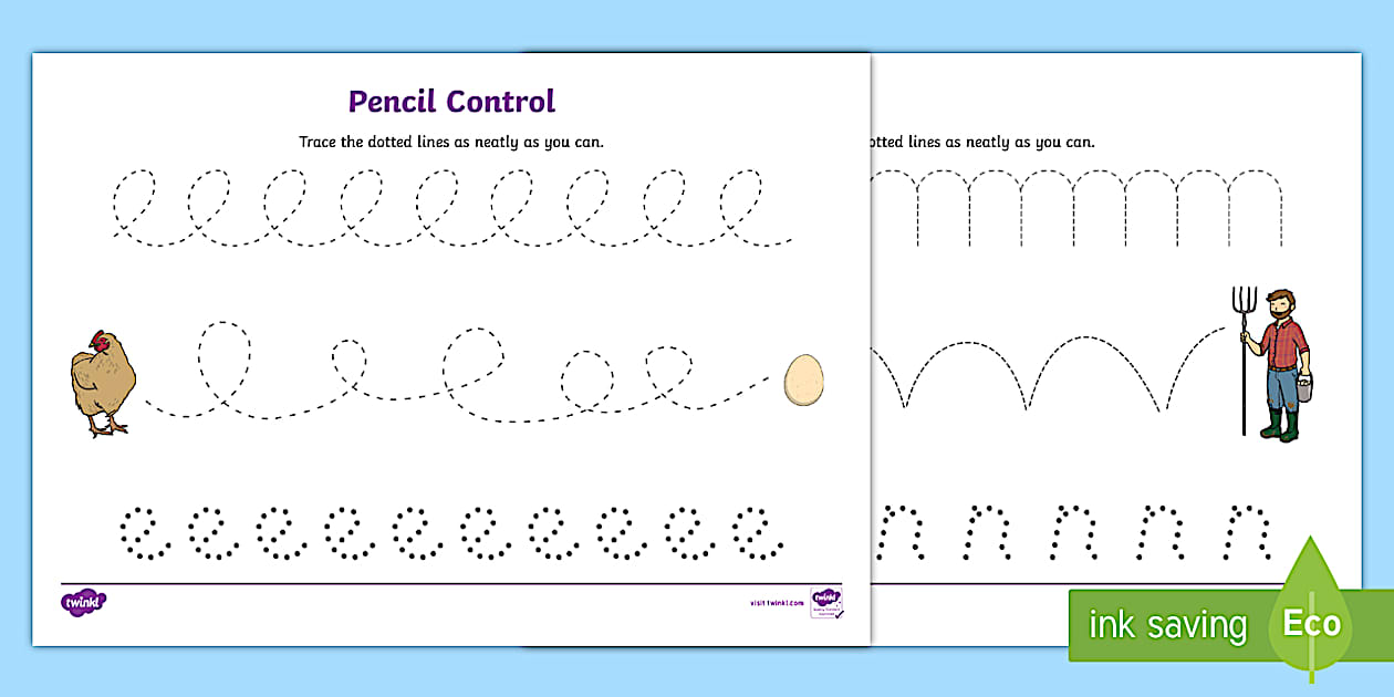 Farmer and Duck Pencil Control Sheets - Twinkl