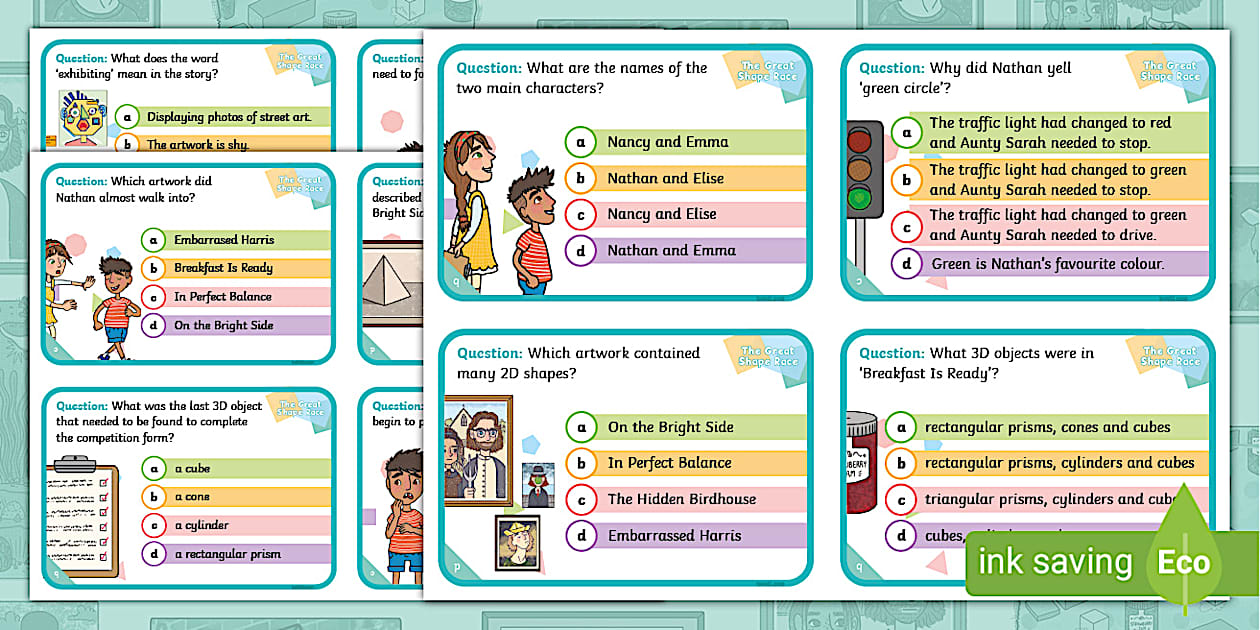 The Great Shape Race - Multiple Choice Comprehension Cards