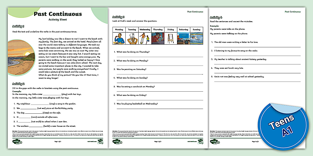 ESL Past Continuous Activity Sheet (teacher made) - Twinkl