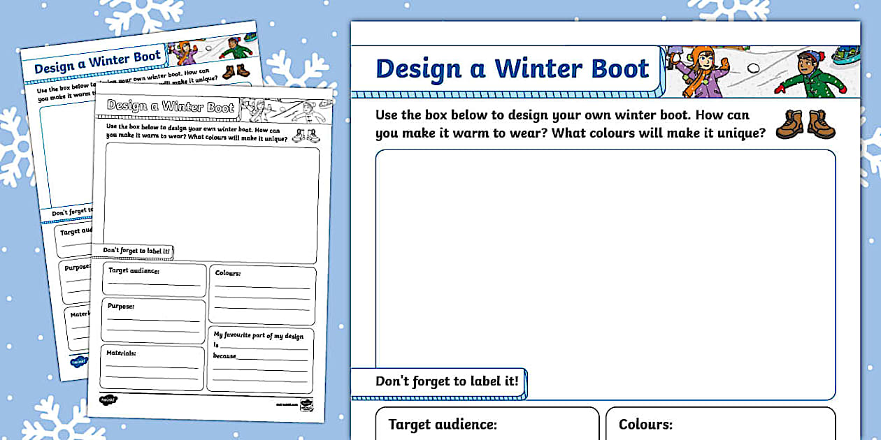 Design a Winter Boot Worksheet (teacher made) - Twinkl