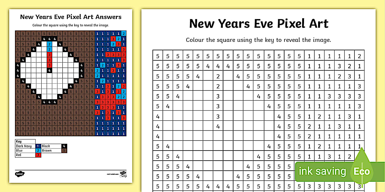 New Year's Eve Pixel Art Template (teacher made) - Twinkl