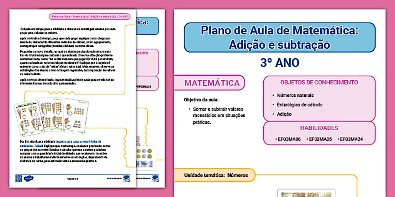 FREE! - Plano de aula 3º ano - Matemática: Adição e subtração
