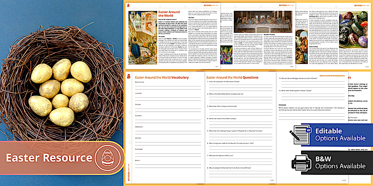 Editable Easter Around the World Reading Comprehension