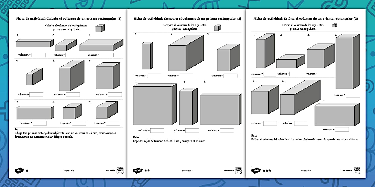 Ejercicios de volumen de prismas rectangulares - Twinkl