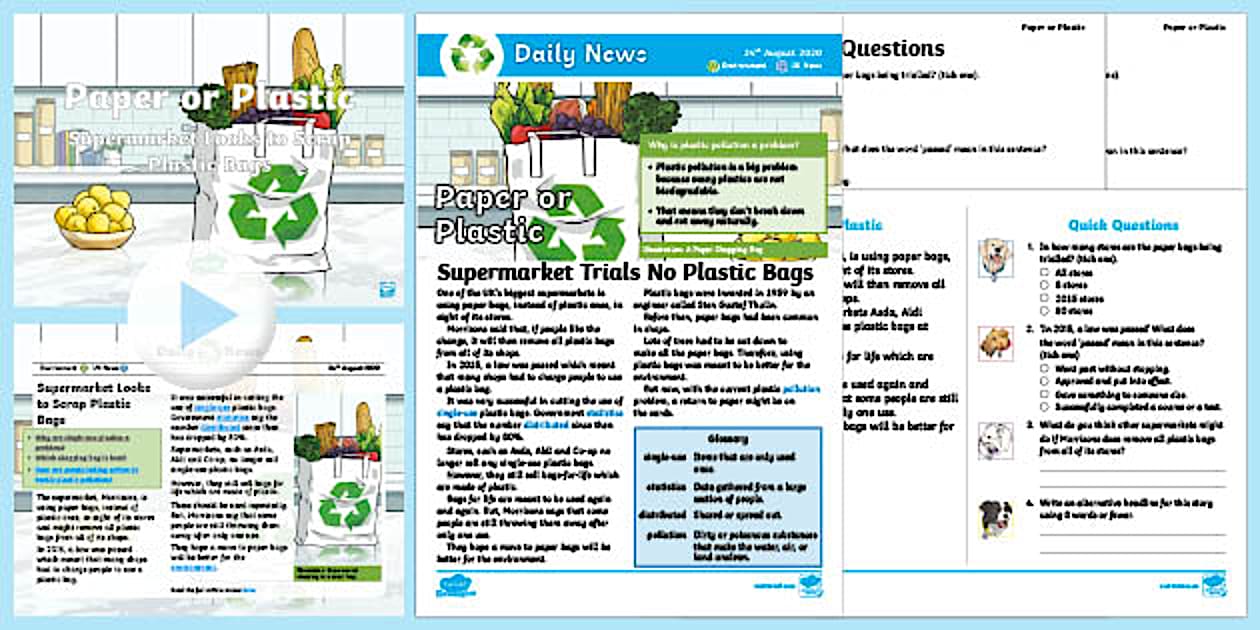 Paper Bags to Replace Plastic? Daily News Resource Pack (ages 7-9)