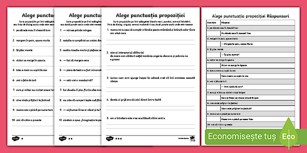 Alege punctuația propoziției – Fișă de lucru diferențiată