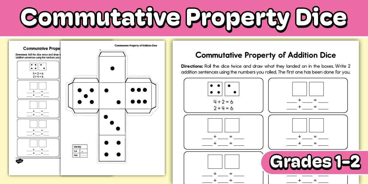 Commutative Property of Addition Dice for 1st-2nd Grade