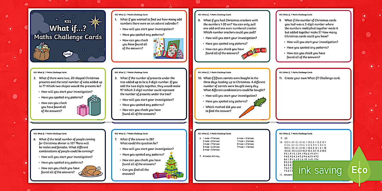 KS1 Christmas What If...? Maths Challenge Cards - Twinkl