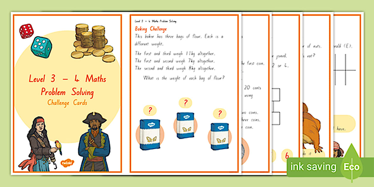 Level 3-4 Maths Problem Solving Challenge Cards - Twinkl
