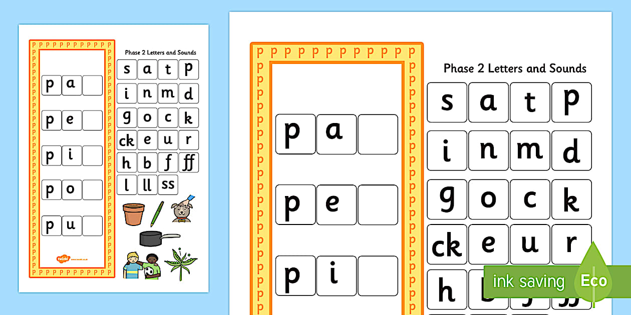 CVC p Word Activity Including Phase 2 Letters and Sounds - phases