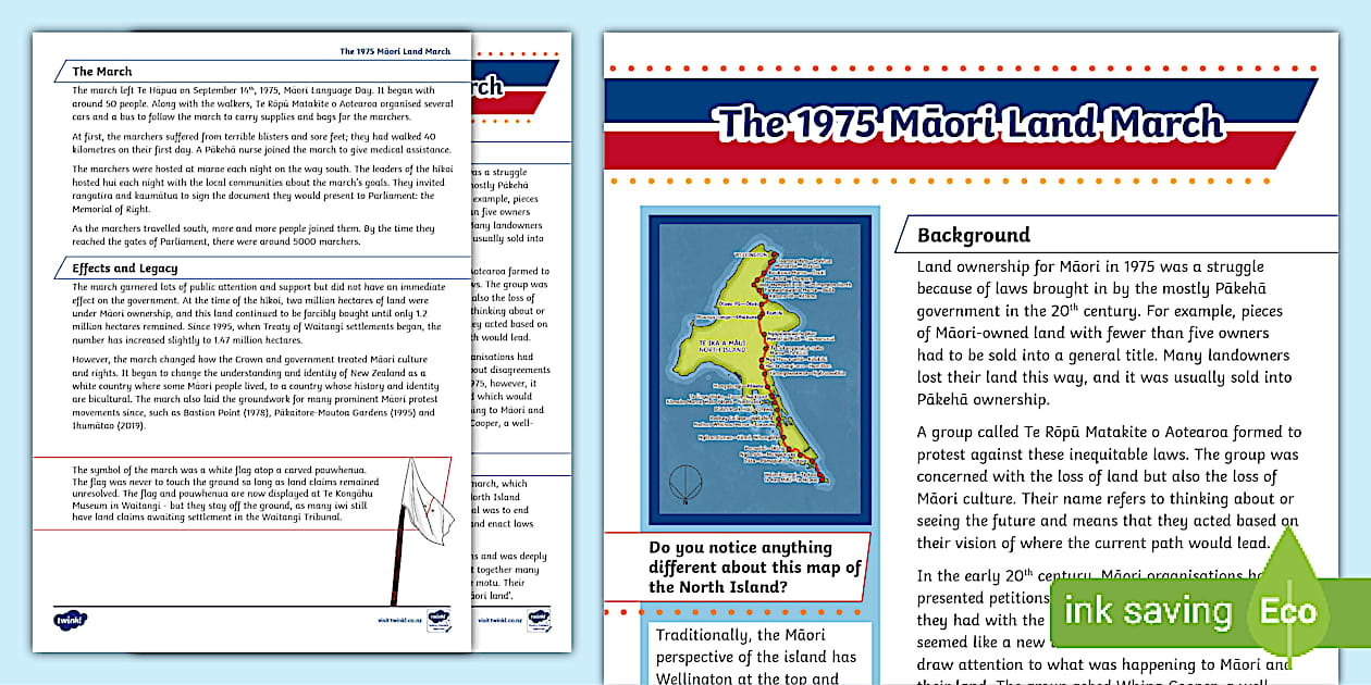 1975 Māori Land March Fact File (teacher made) - Twinkl