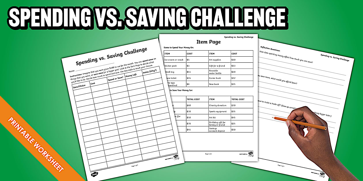 Spending vs. Saving Challenge Activity Sheet