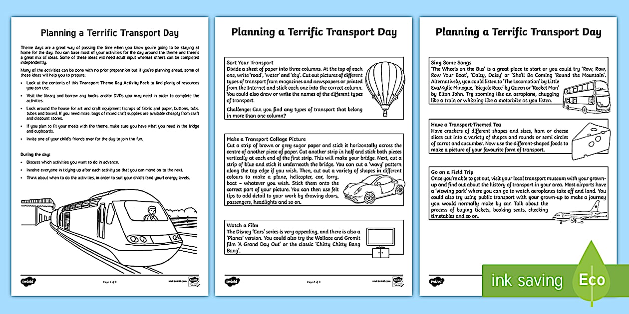 Transport Theme Day Worksheet / Worksheet (teacher made)