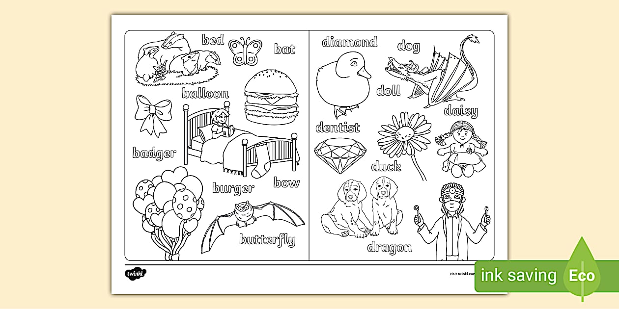B and D Loaded Colouring Page (Teacher-Made) - Twinkl