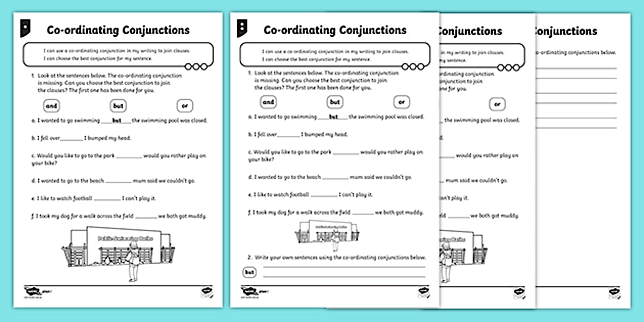 Editable Coordinating Conjunctions Differentiated Worksheet Pack