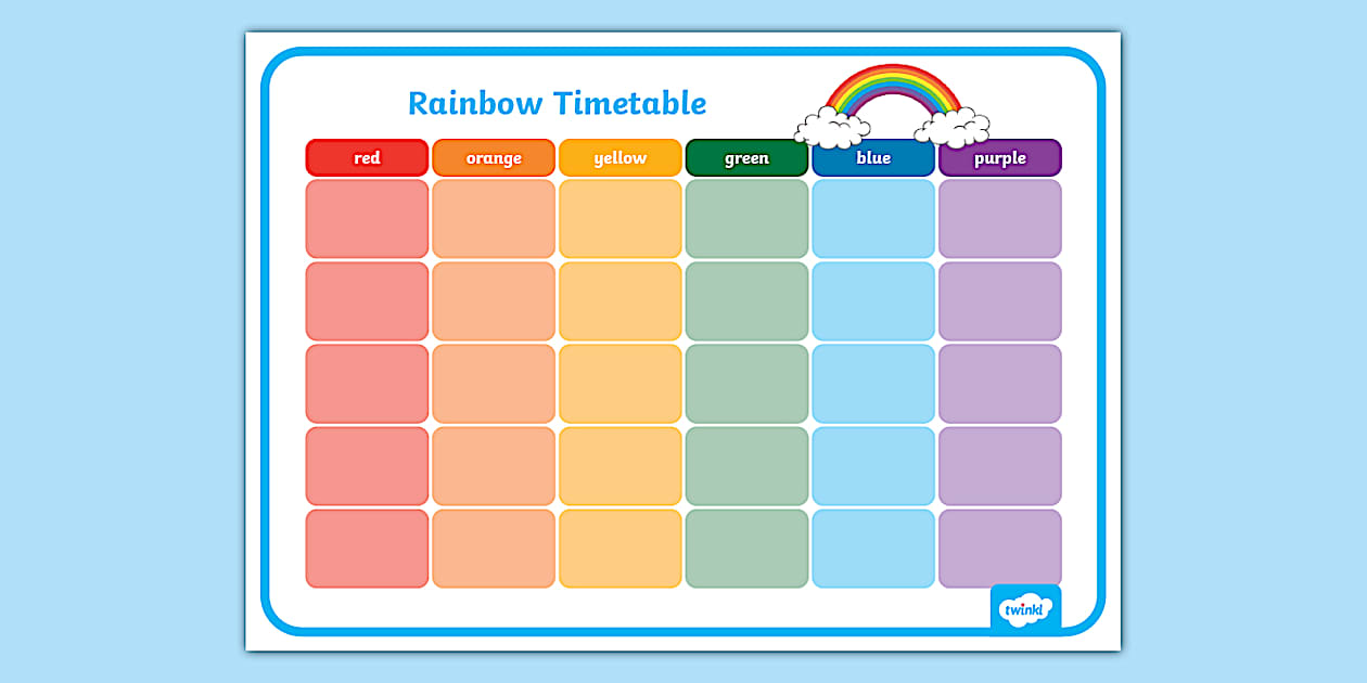 Rainbow Continuous Provision Timetable (teacher made)