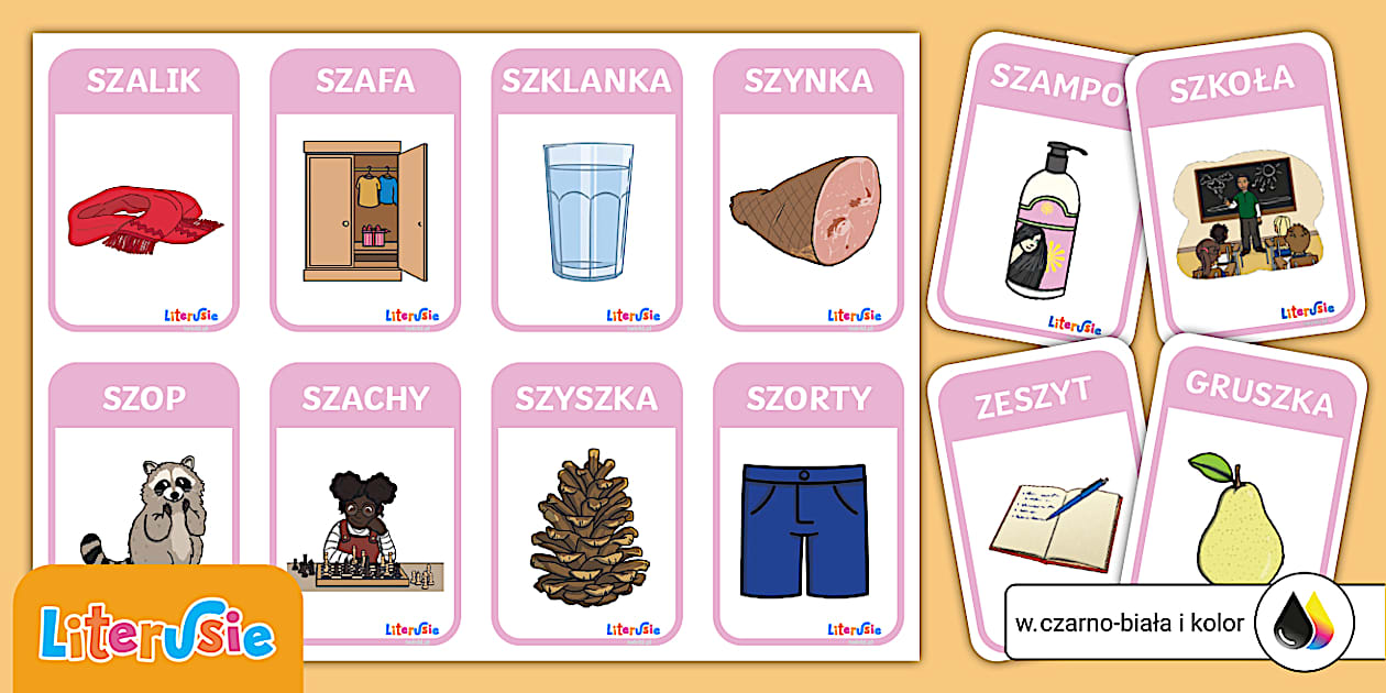 Literusie Sz | Fiszki z wyrazami z głoską sz - Twinkl