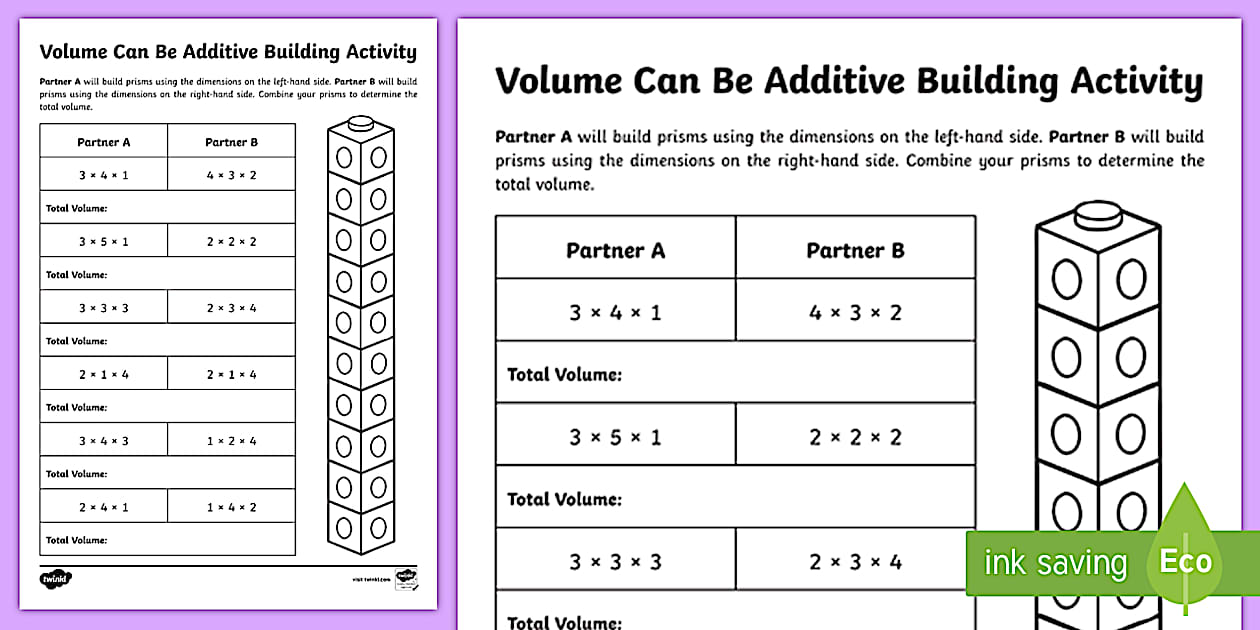 Volume Can Be Additive Worksheet for 3rd-5th Grade - Twinkl
