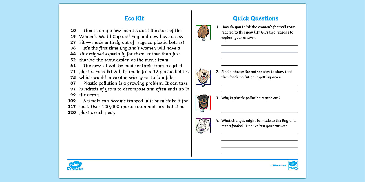 UKS2 Recycled Football Kit Daily News 60-Second Read Activity Cards