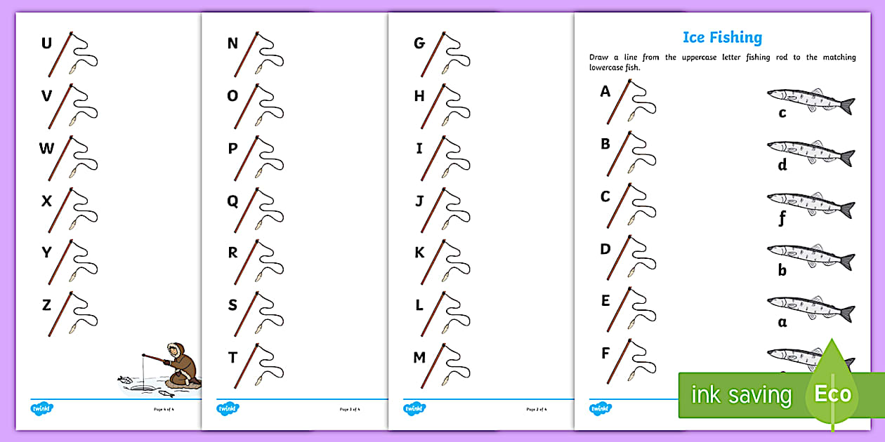 Ice Fishing Themed Letter Matching Worksheet / Worksheet