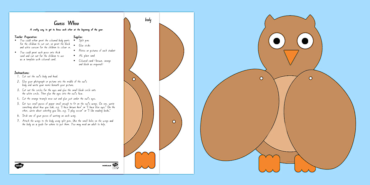 Editable Guess Whoo? All about me Craft (teacher made)