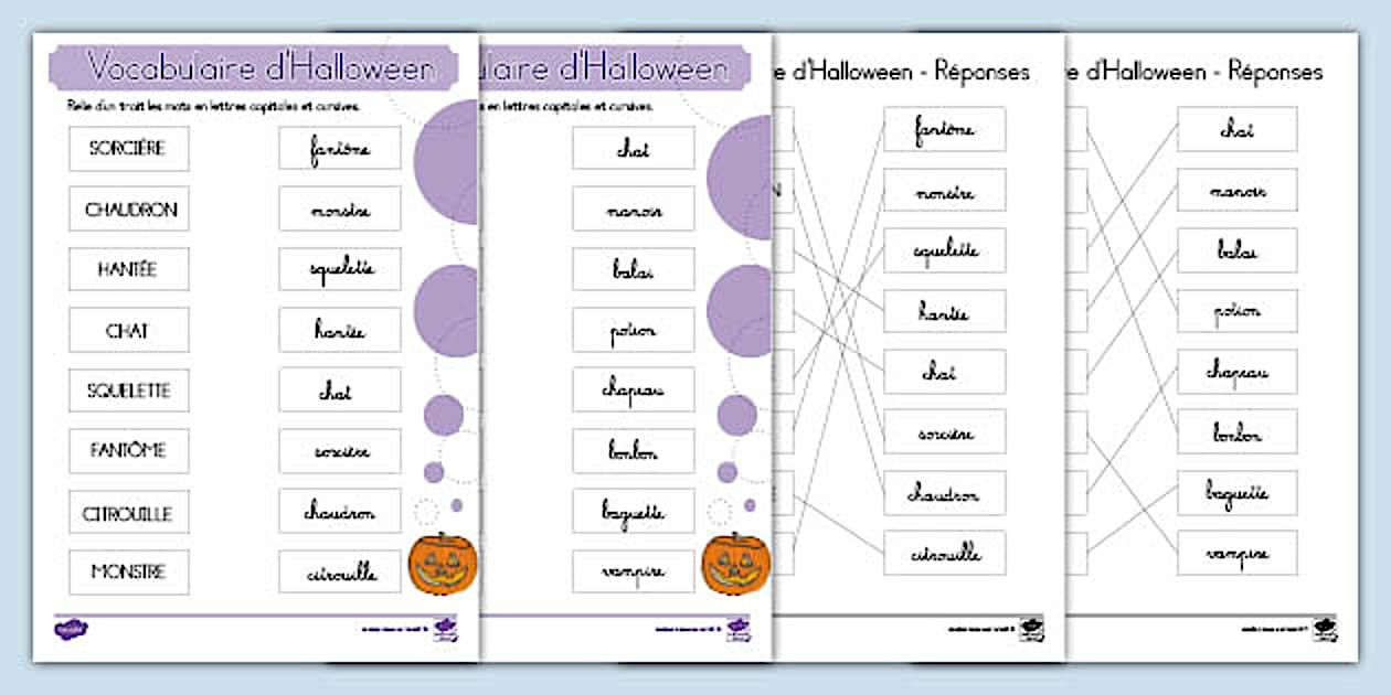 Relie les mots en lettres capitales et cursives - Halloween