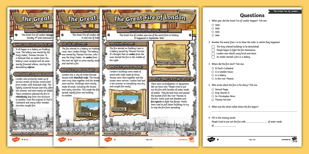 LKS2 The Great Fire of London Differentiated Comprehension