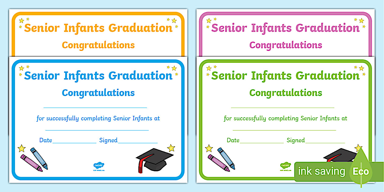 Editable Senior Infants Graduation Certificate - Twinkl