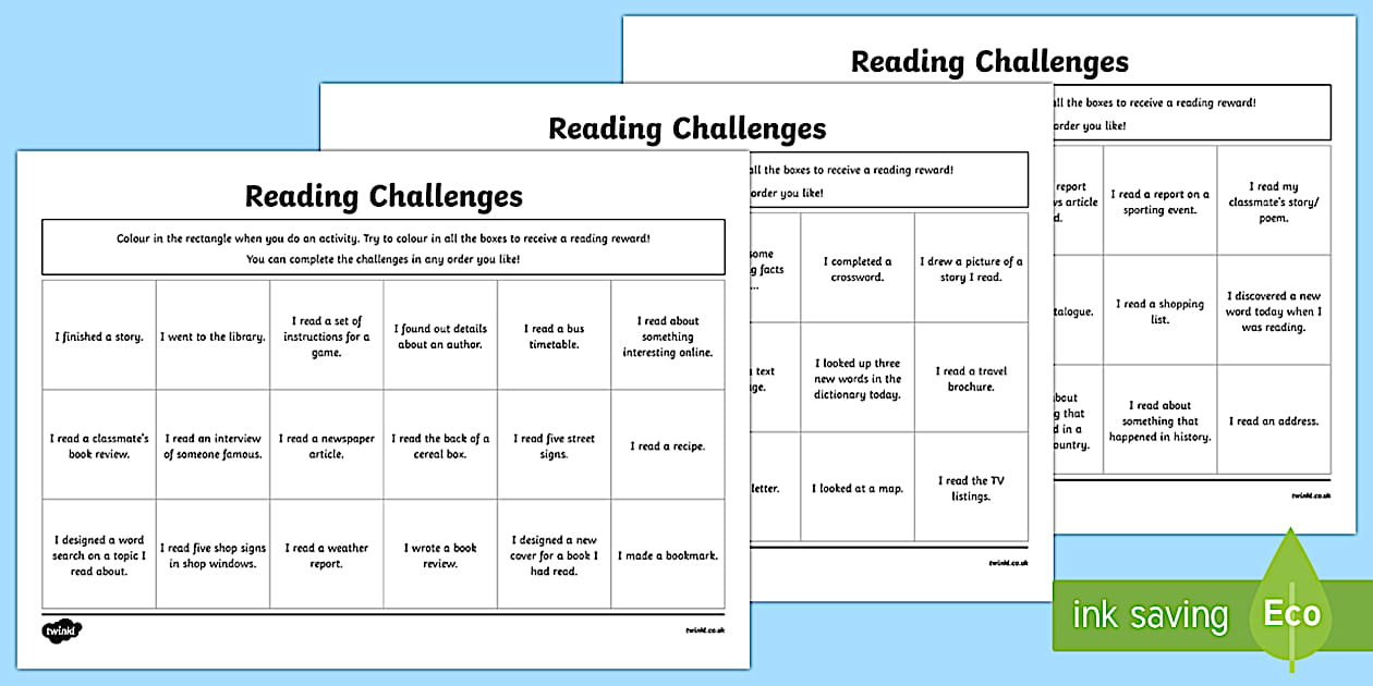 Reading Challenges Worksheet | Guided Reading - Twinkl