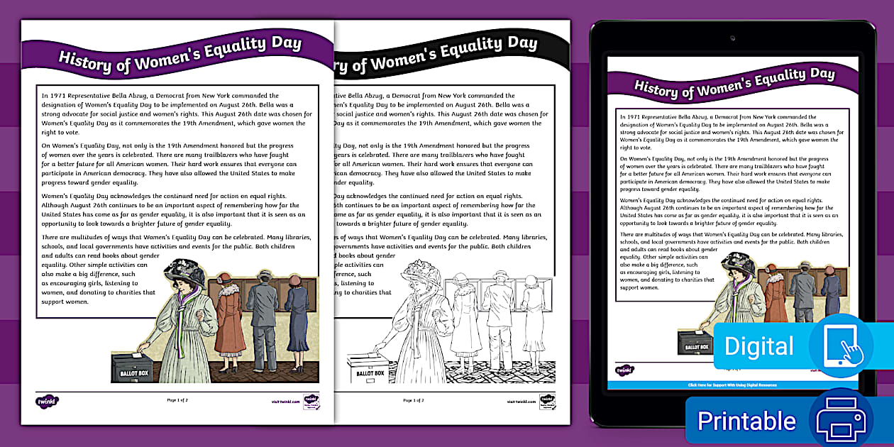 Women's Equality Day Comprehension | Equality | Twinkl USA