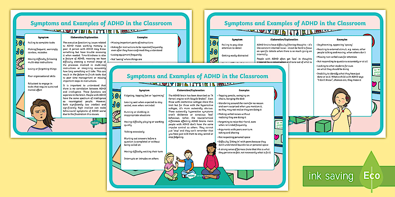 TAS Symptoms and Examples of ADHD in the Classroom Display Posters