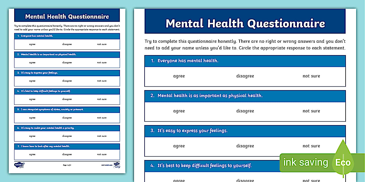 Mental Health Questionnaire UKS2 (teacher made) - Twinkl