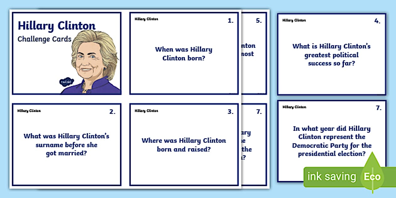 Hillary Clinton Biography Challenge Cards (teacher made)